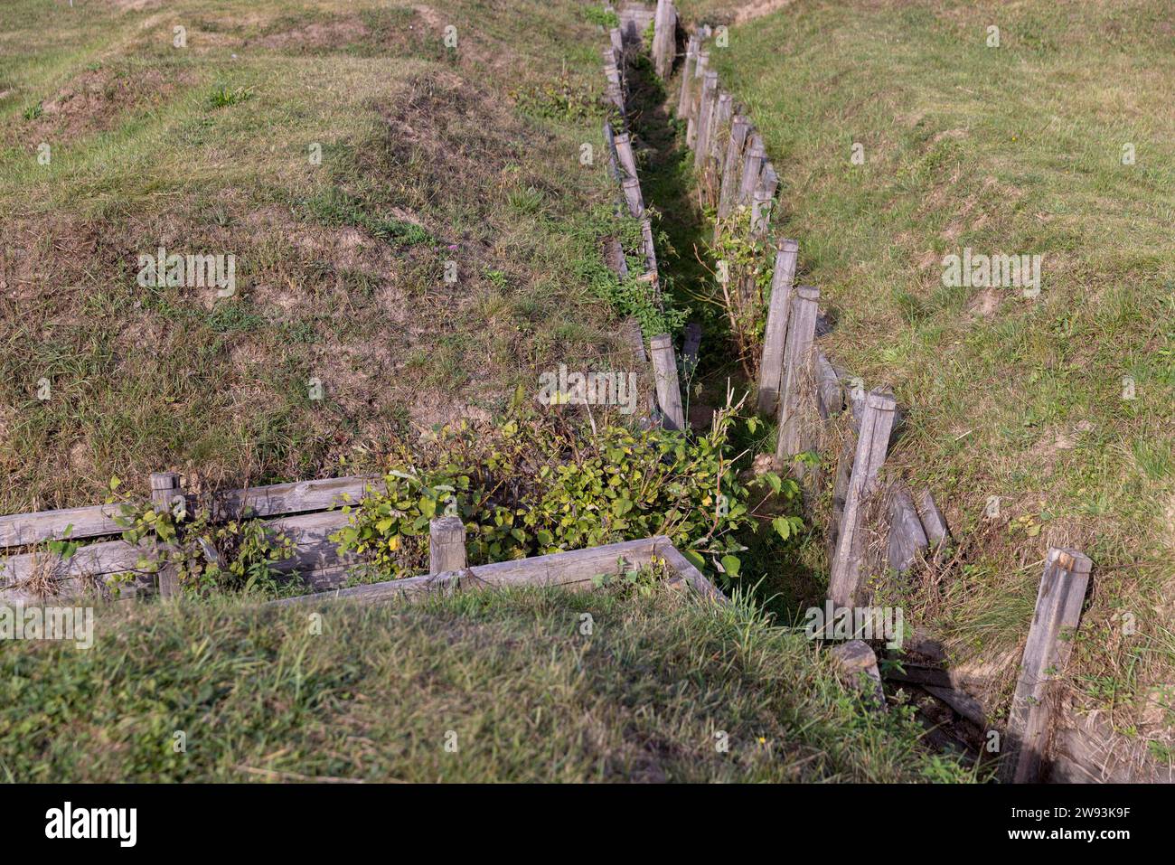 an old abandoned military trench used for defensive actions, a trench ...