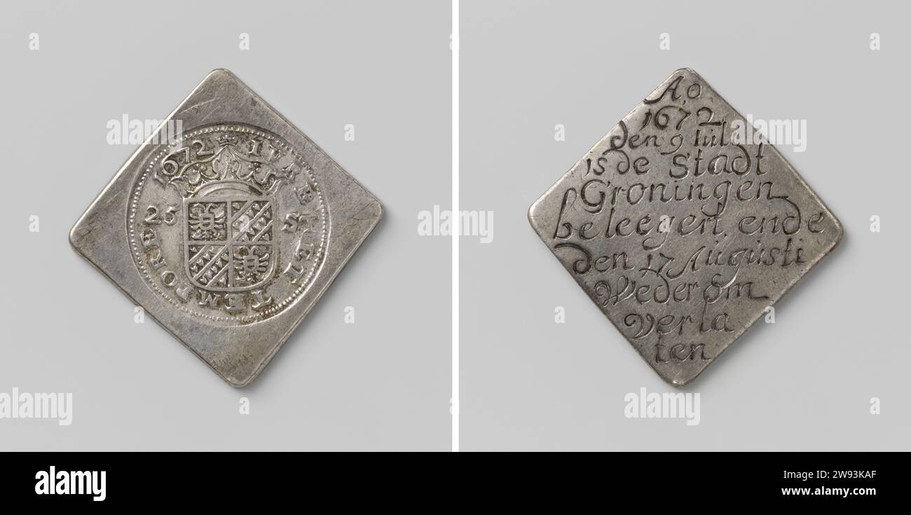 Half Daalder, emergency coin from Groningen, beaten during the siege, 1672 coin. siege coin ...