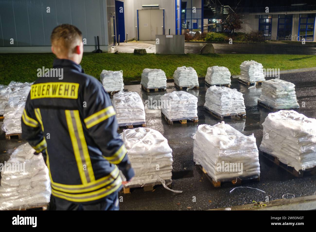 Rodenberg, Germany. 24th Dec, 2023. Sandbags are ready for ...