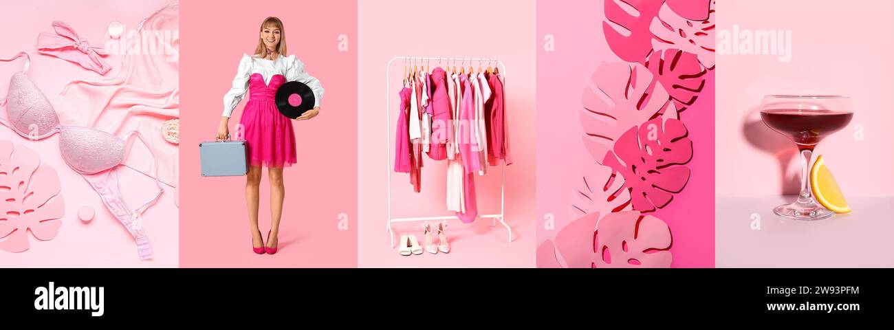 Group of photos in pink colors Stock Photo - Alamy