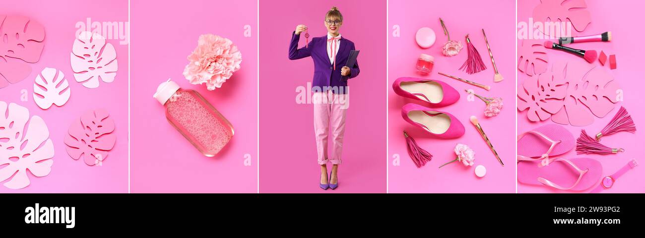 Collage of photos in pink colors Stock Photo - Alamy