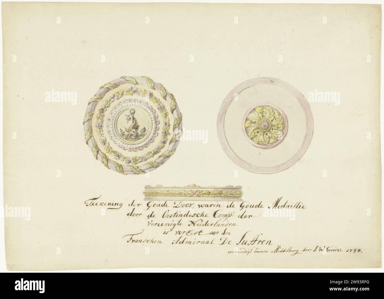 Design drawing of the treasure box donated to the French Vice Admiral ...