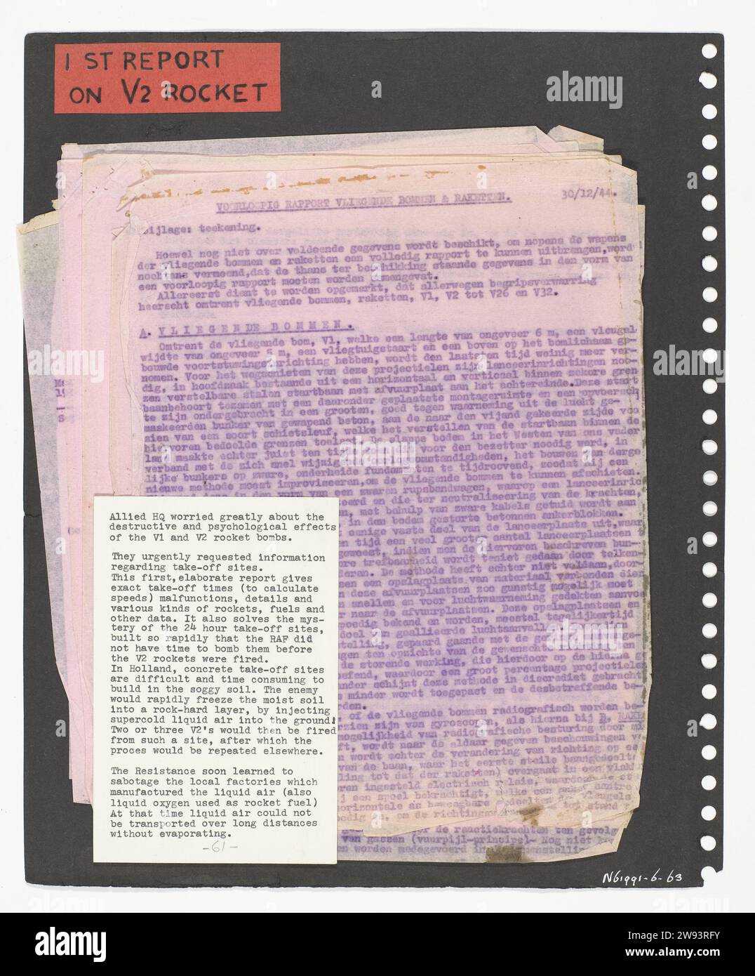 Rapport V2, 1944 photograph Report on flying bombs and missiles ...
