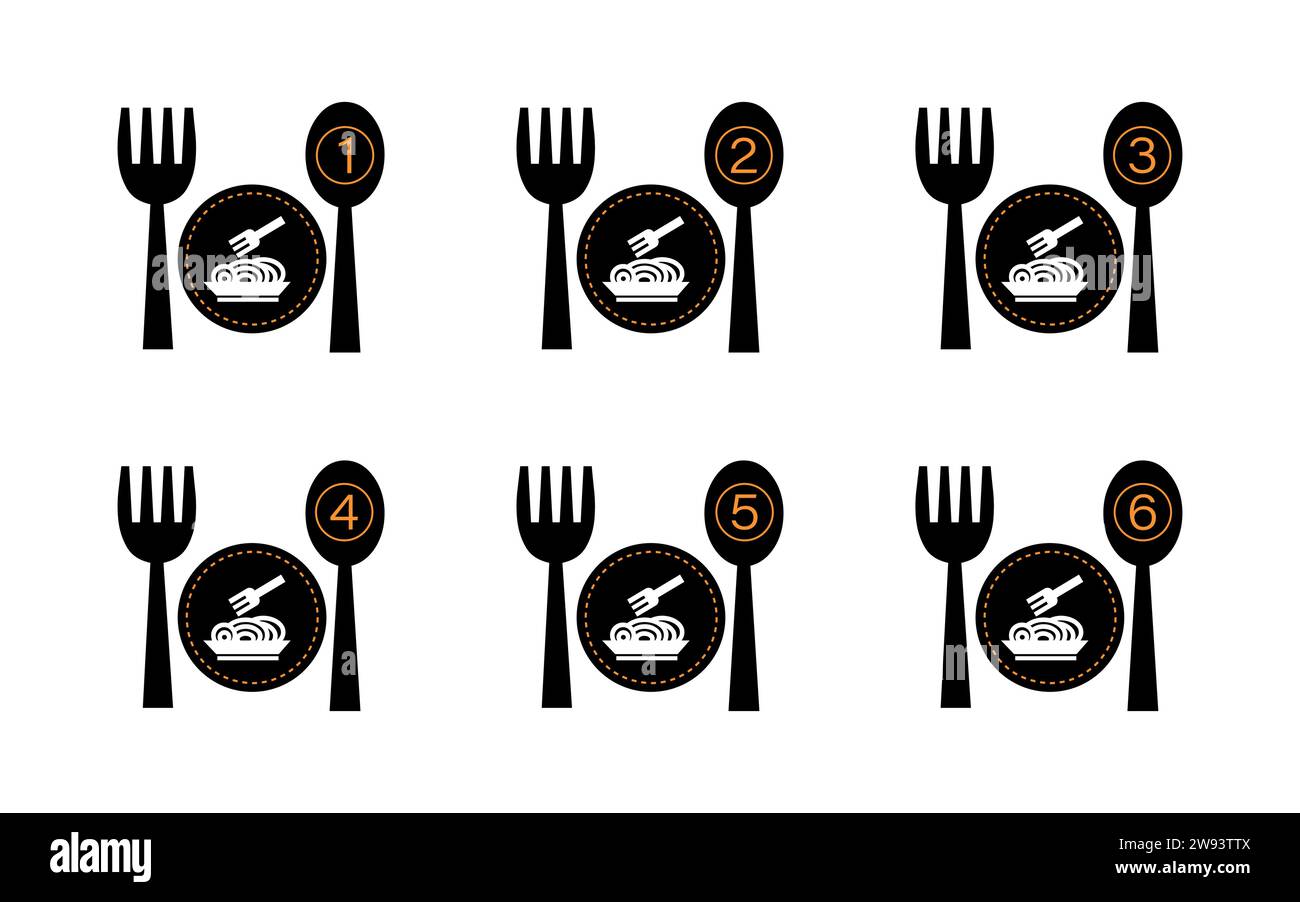 Restaurant icon, dish portion number symbol spoon and plate Stock ...