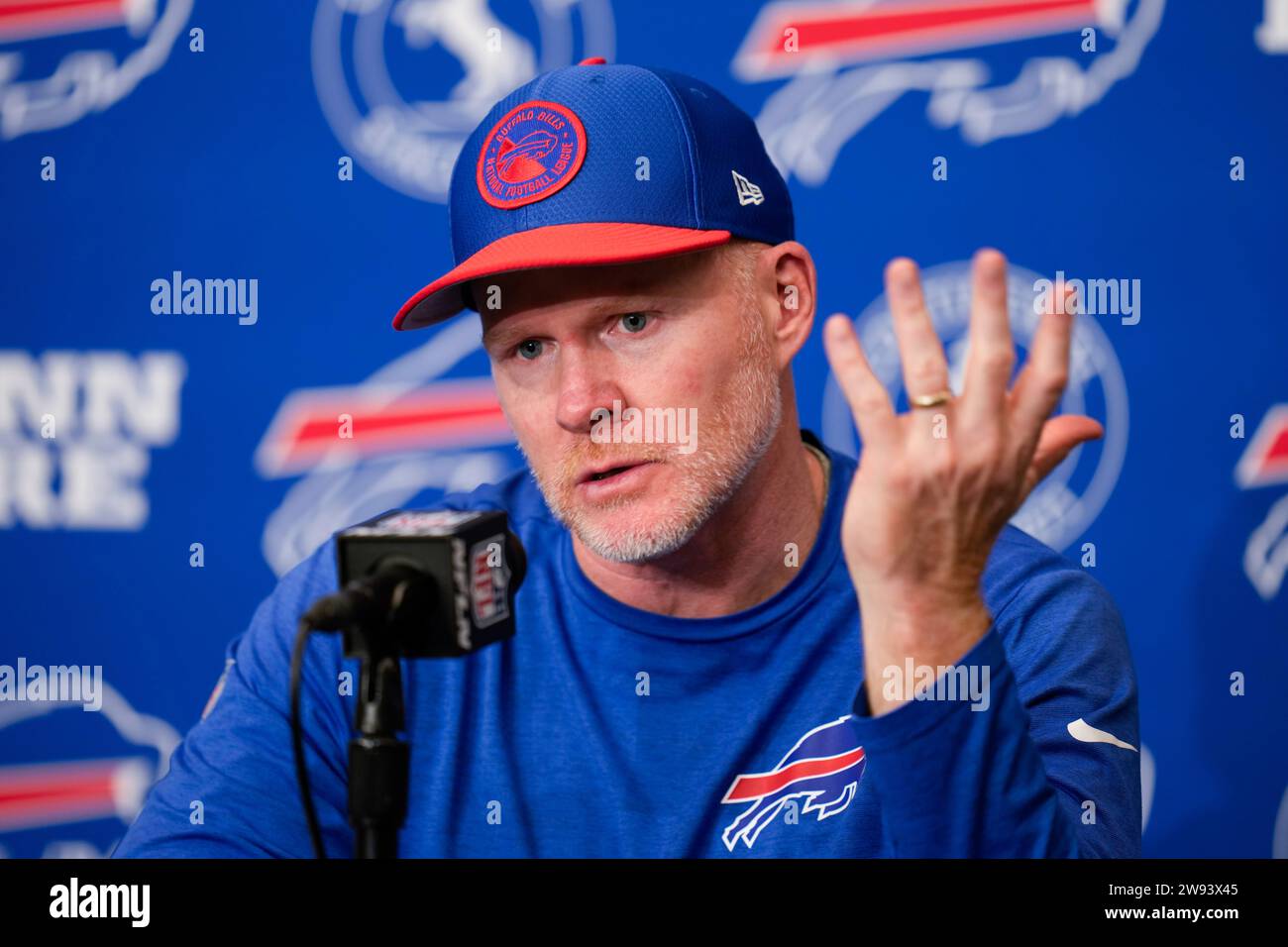 Buffalo Bills coach Sean McDermott answers questions after an NFL ...