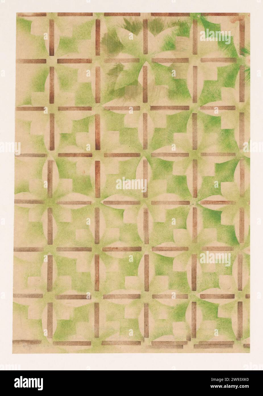 Semblown paper with diamond pattern of green leaves inside open slat in ...