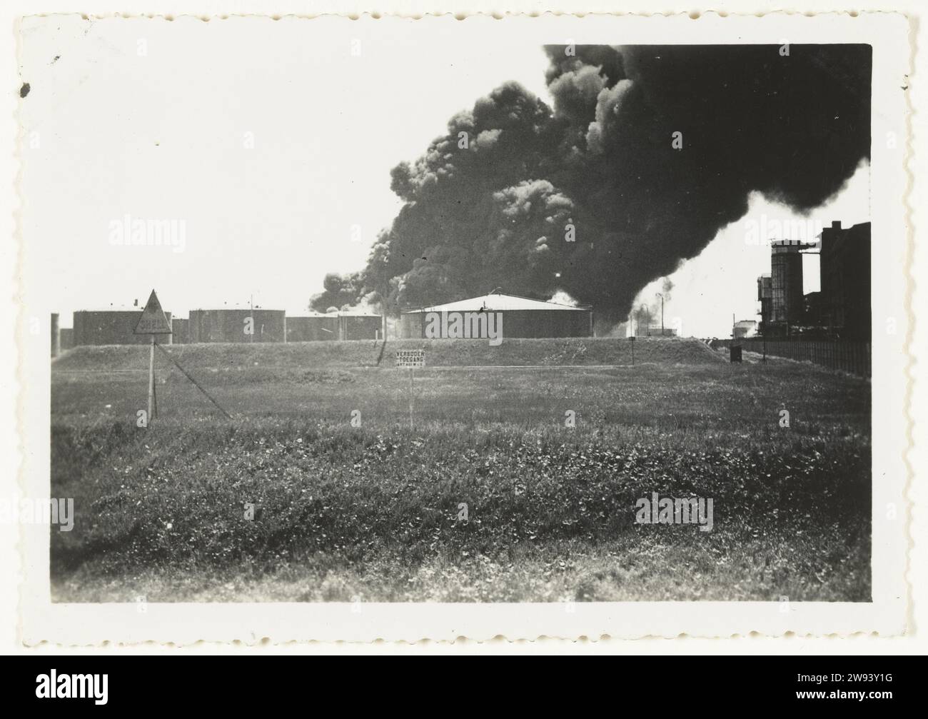 Burning oil tanks from Shell May 1940, 1940 photograph Burning oil ...