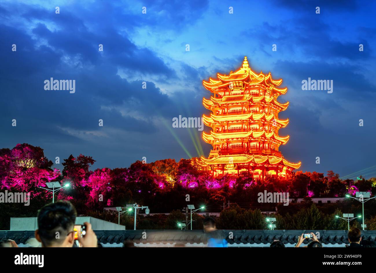 Yellow Crane Tower at twilight, the traditional Chinese multi-storey ...