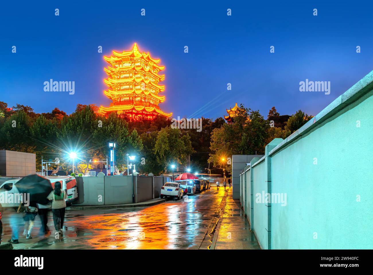 Yellow Crane Tower at twilight, the traditional Chinese multi-storey ...