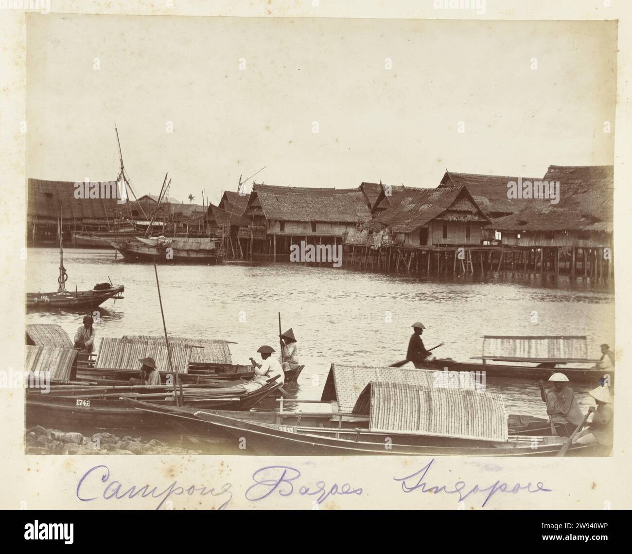 Kampong in Singapore, seen from the water, c. 1890 - c. 1910 photograph ...