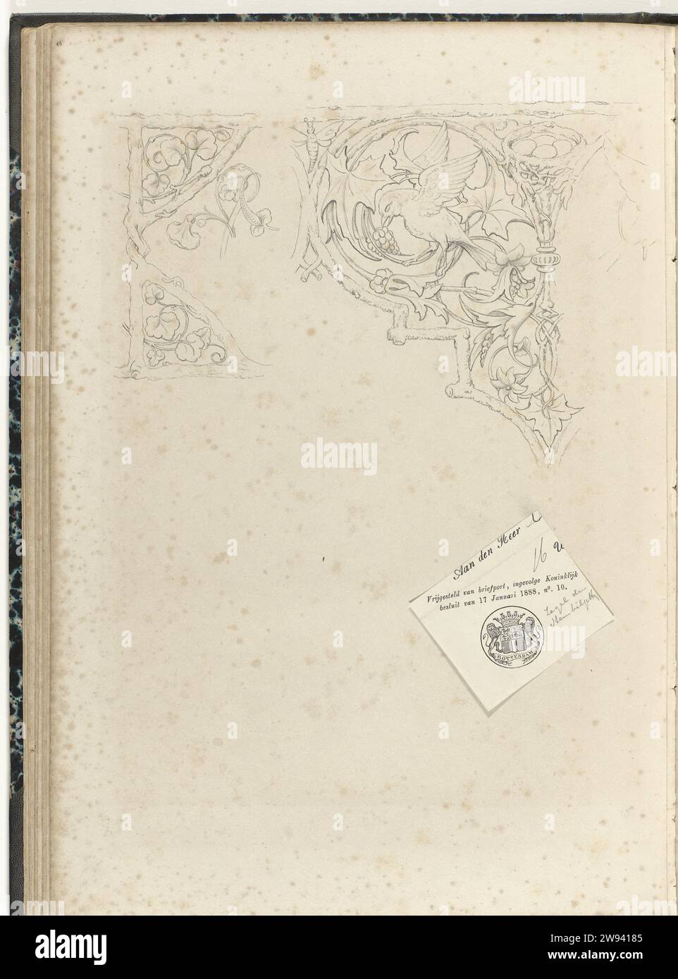 Edge of branches with leaves; Stamp from Rotterdam, c. 1866 - c. 1900 ...