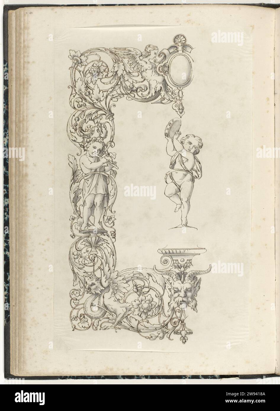 Half frame with two putti playing on musical instruments, c. 1866 - c ...