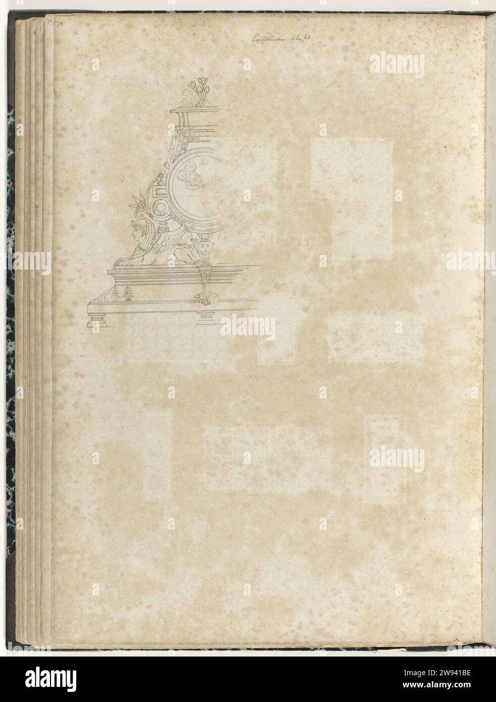 Egyptian clock, c. 1866 - c. 1900 drawing Half clock in Egyptian style ...