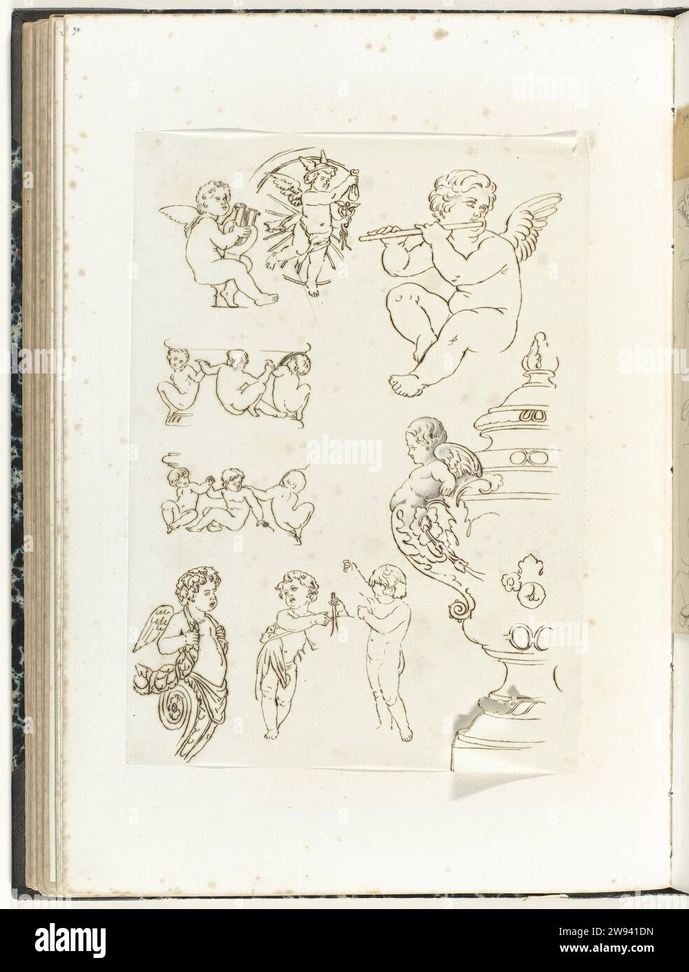 Nine ornaments with putti and mercury, c. 1866 - c. 1900 drawing At the ...