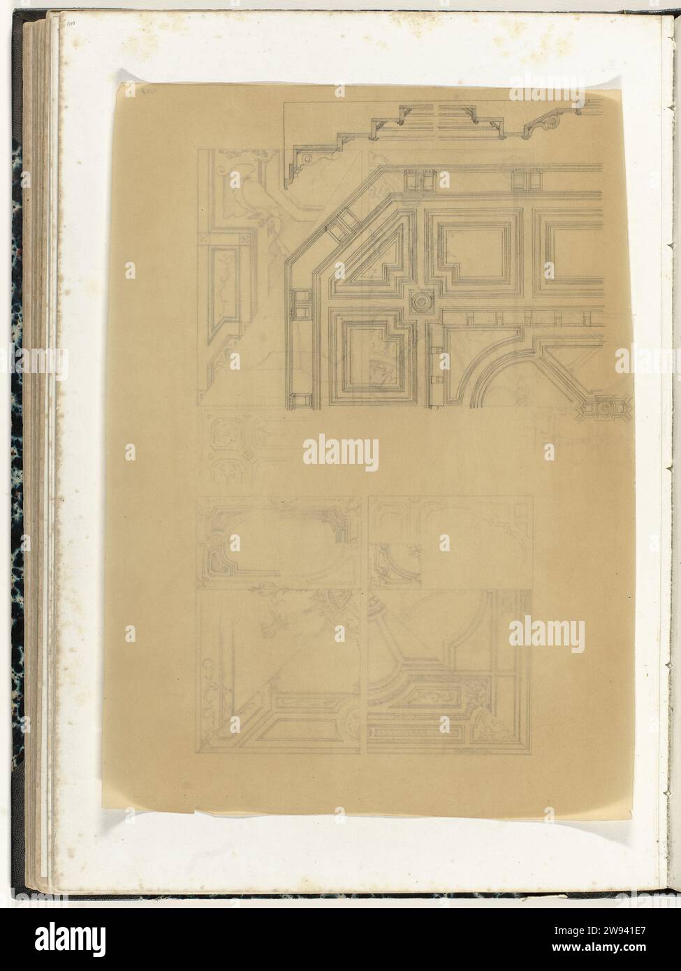 Ceiling with detail, c. 1866 - c. 1900 drawing Quarter of octagonal ...