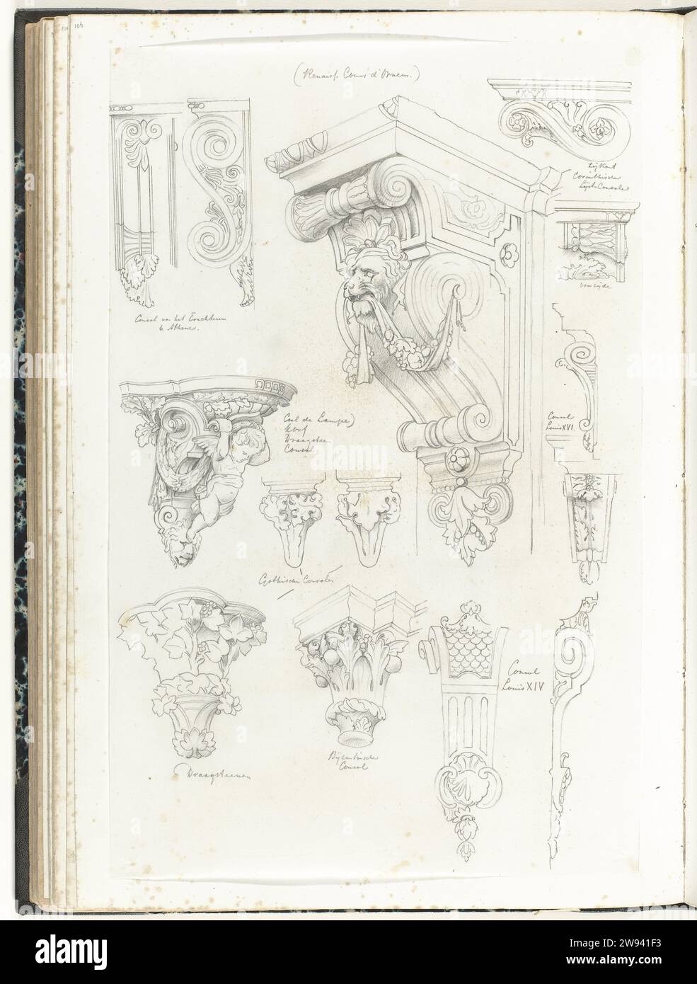 Consoles and collar stones, c. 1866 - c. 1900 drawing Explanation is ...