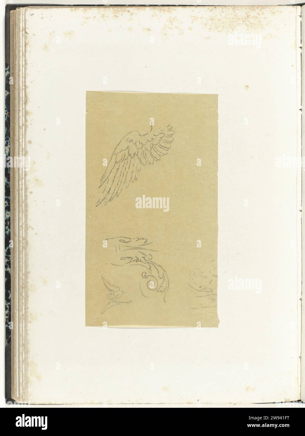 Winged figure with details, c. 1866 - c. 1900 drawing At the bottom ...