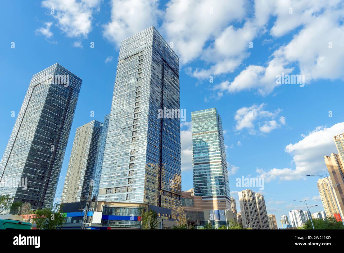 Low angle shot of modern buildings; Kunming, Yunnan, China Stock Photo ...