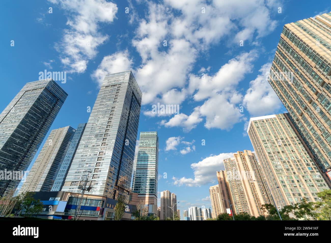 Low angle shot of modern buildings; Kunming, Yunnan, China Stock Photo ...