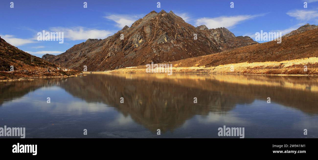 beautiful sela lake and scenic alpine valley surrounded by himalaya ...