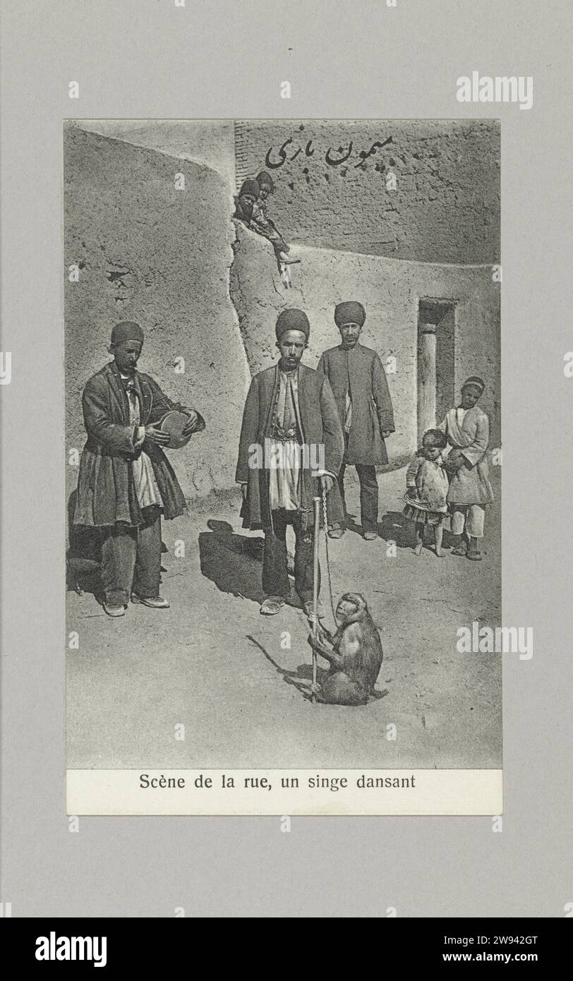 Three men, four children and a dancing monkey on the street, c. 1895 ...