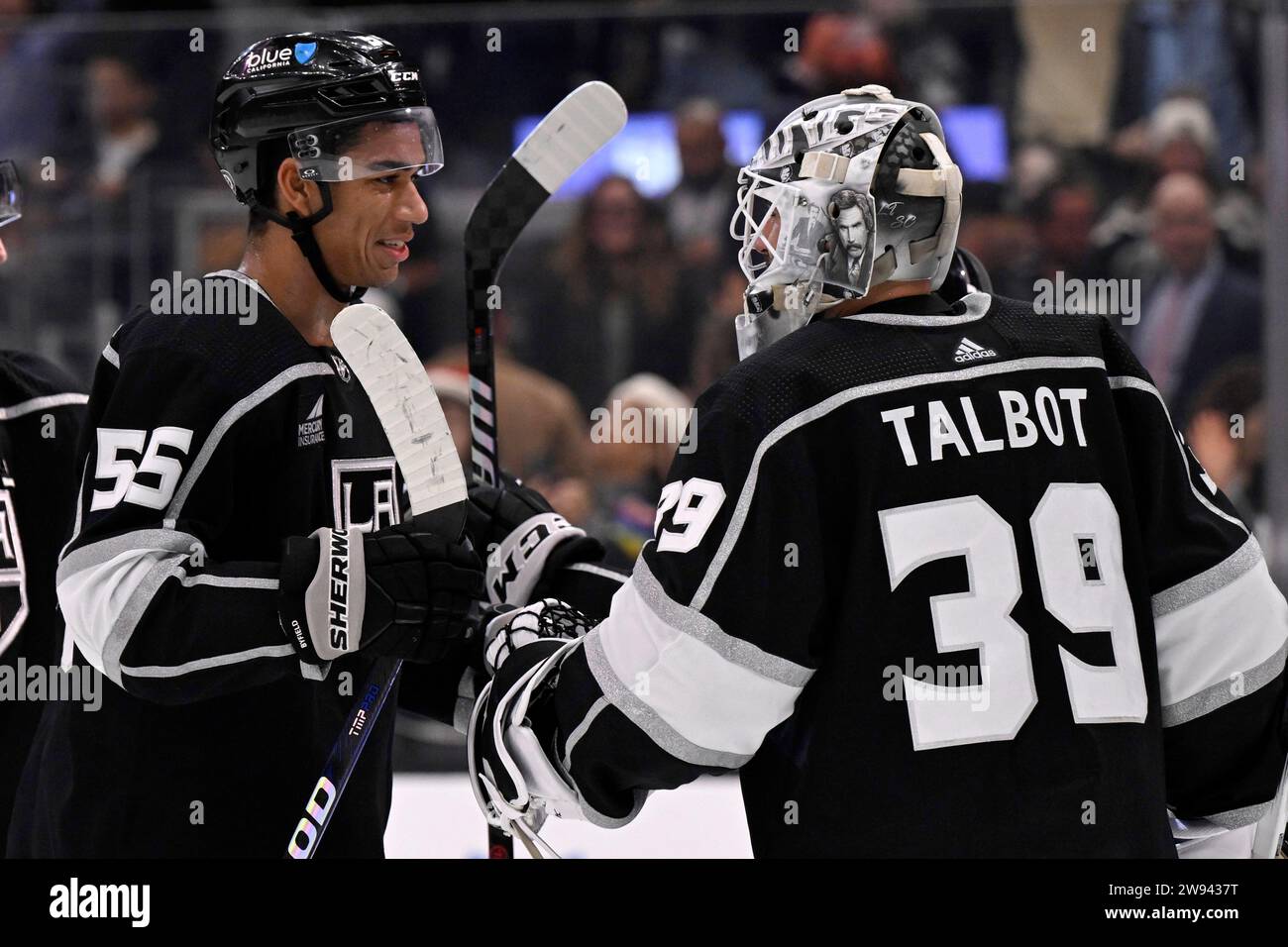 Los Angeles Kings right wing Quinton Byfield, left, celebrates with ...