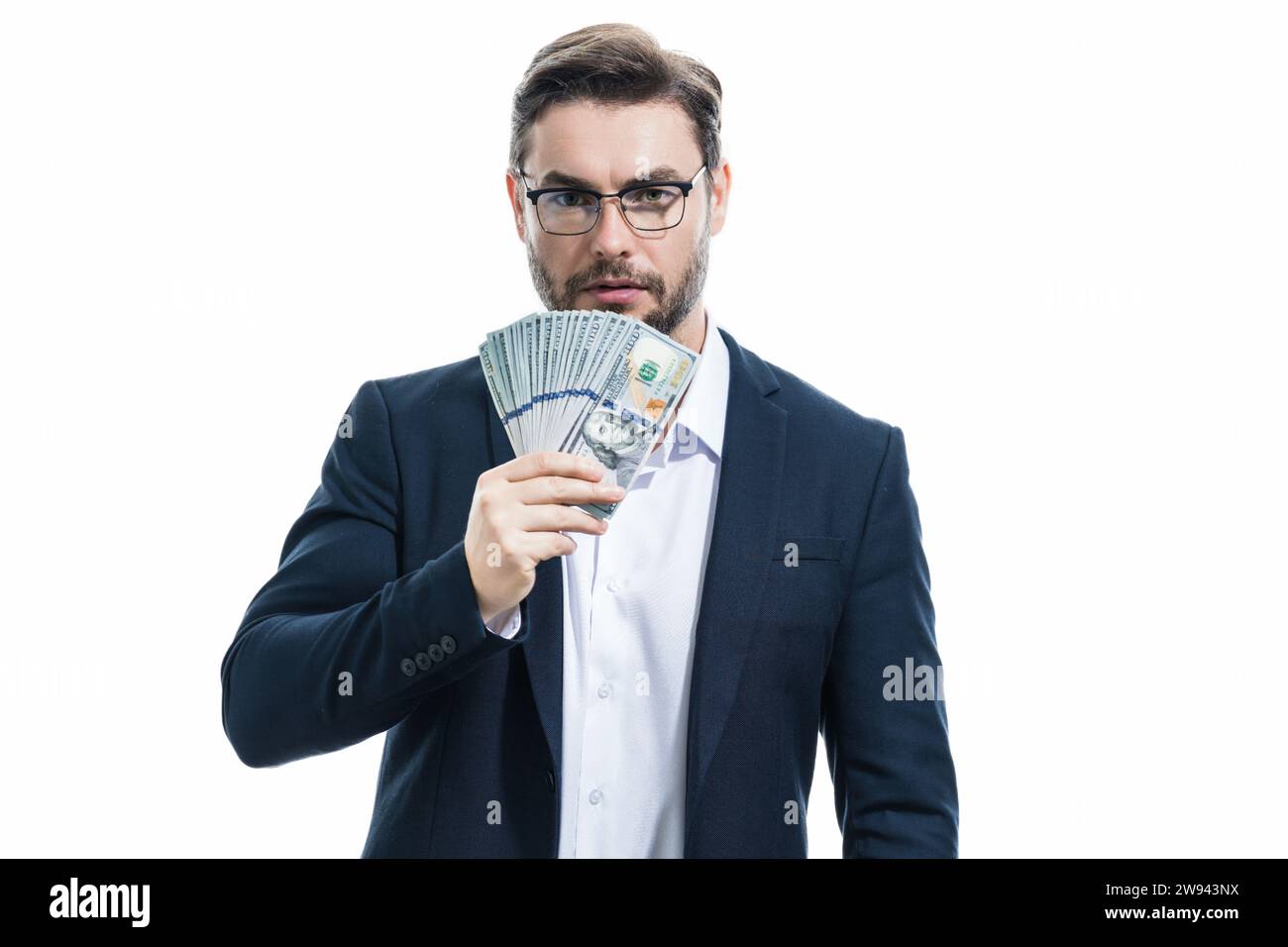 Business man with money banknotes. Male entrepreneur with dollar bills ...