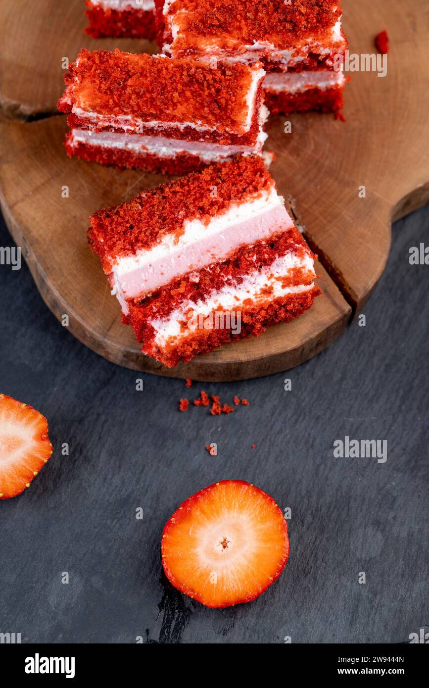 fresh strawberry-flavored cake, strawberry sweets and desserts Stock ...