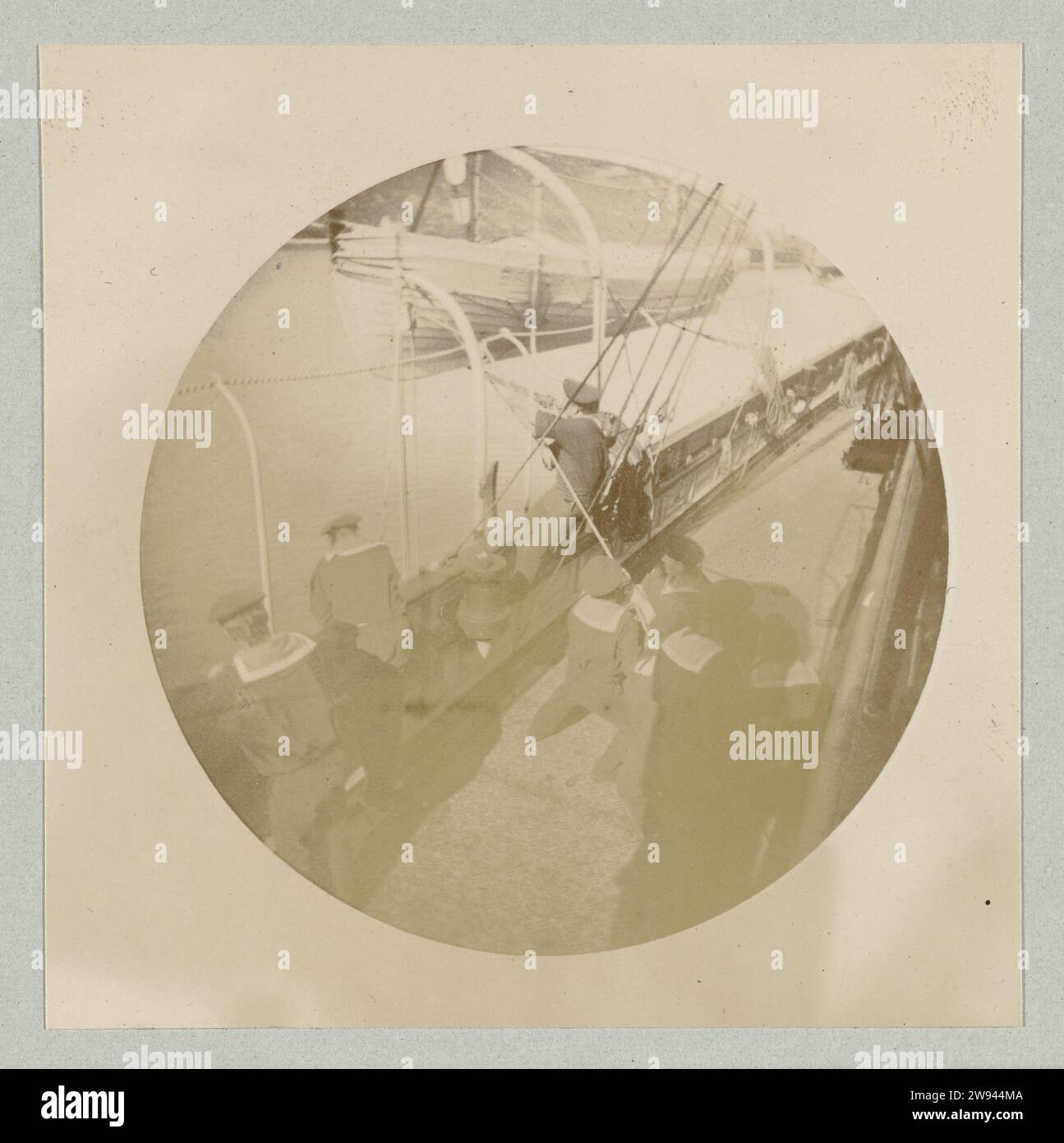Sailors are on the railing of a ship, 1889 photograph Norway paper ...
