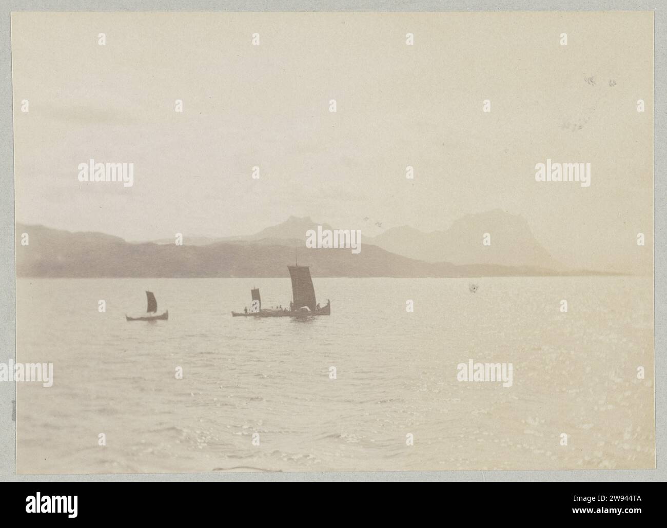 Sailing boats in a bay, 1889 photograph Norway paper. cardboard albumen ...
