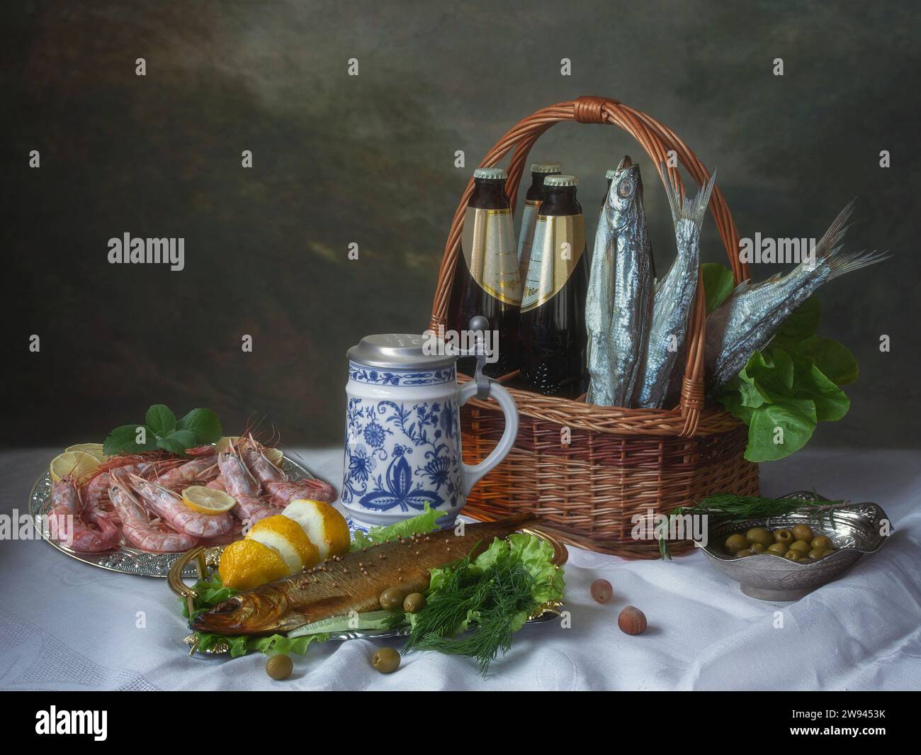 Still life with beer and seafood Stock Photo - Alamy