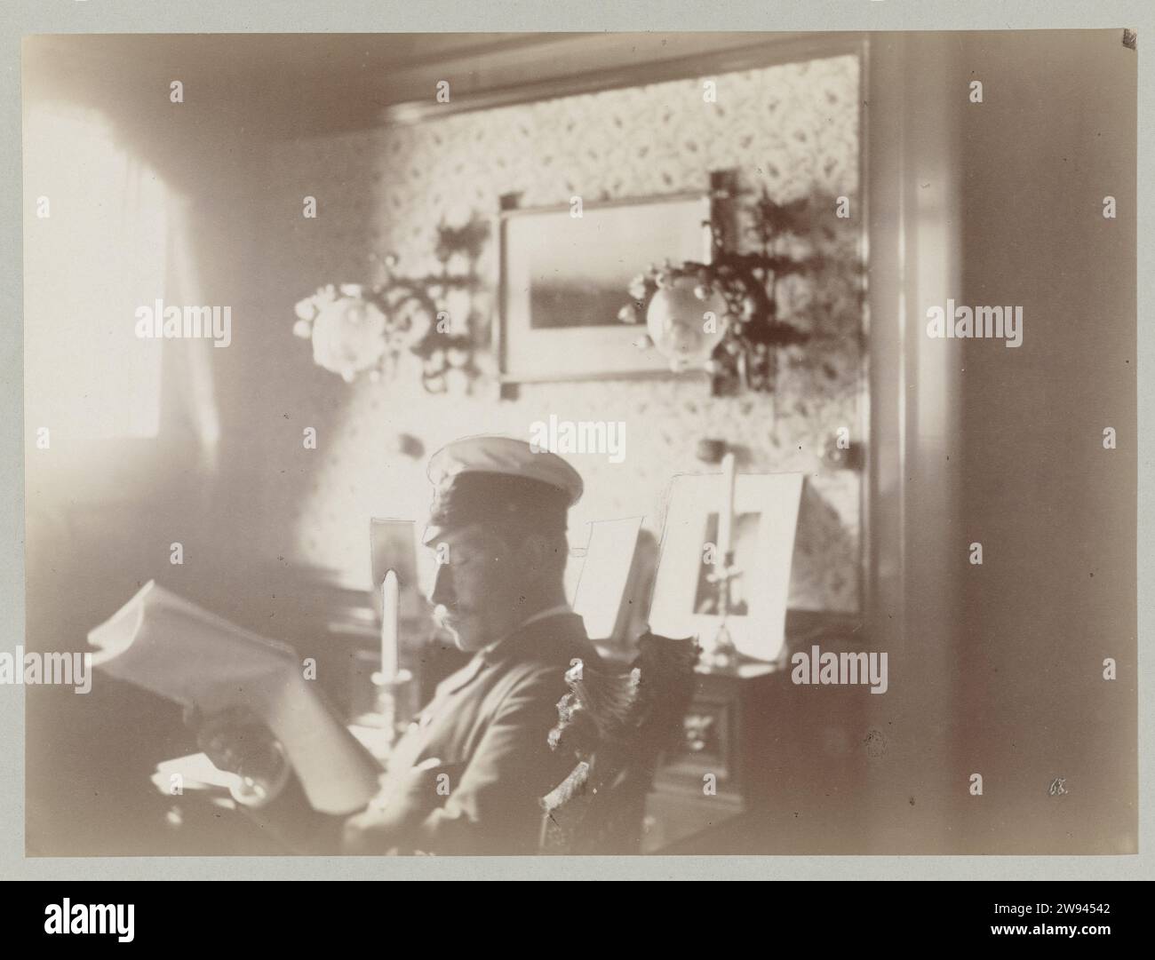 Reading Emperor Wilhelm II in uniform in his hut, 1889 photograph Is ...