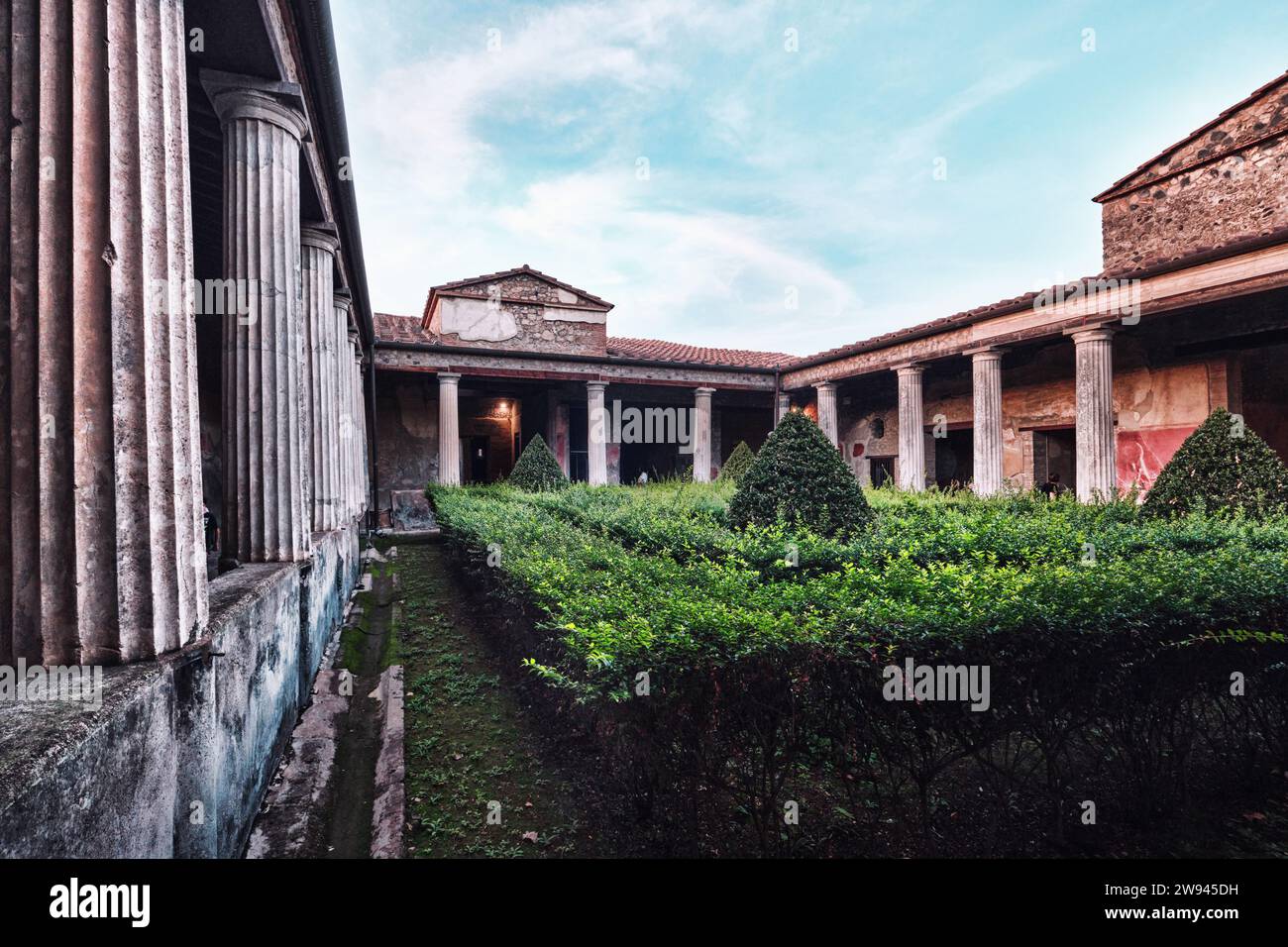 Naples, Italy - November 8 2023: Courtyard garden in a typical Roman villa of the ancient ...