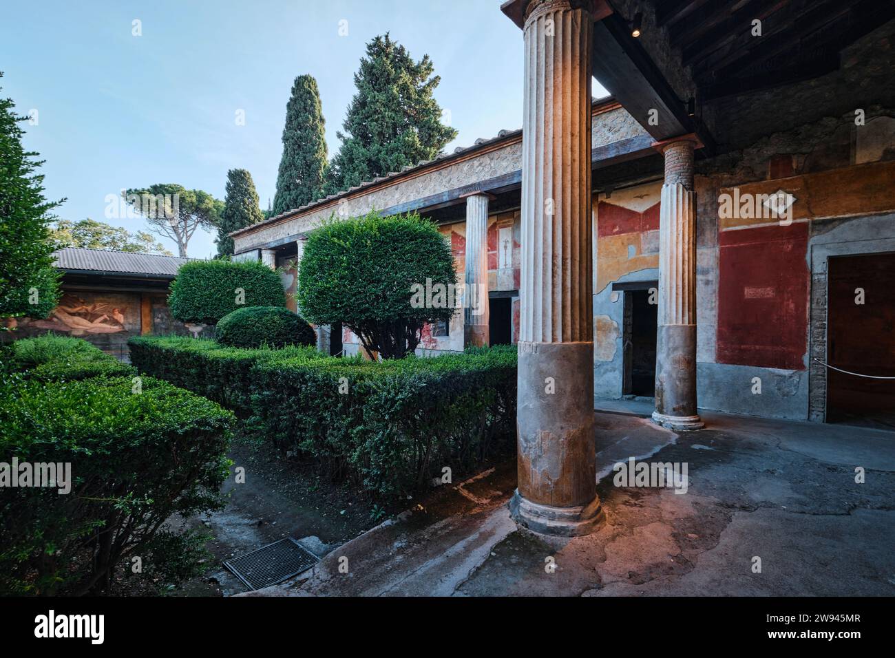 Naples, Italy - November 8 2023: Courtyard garden in a typical Roman ...