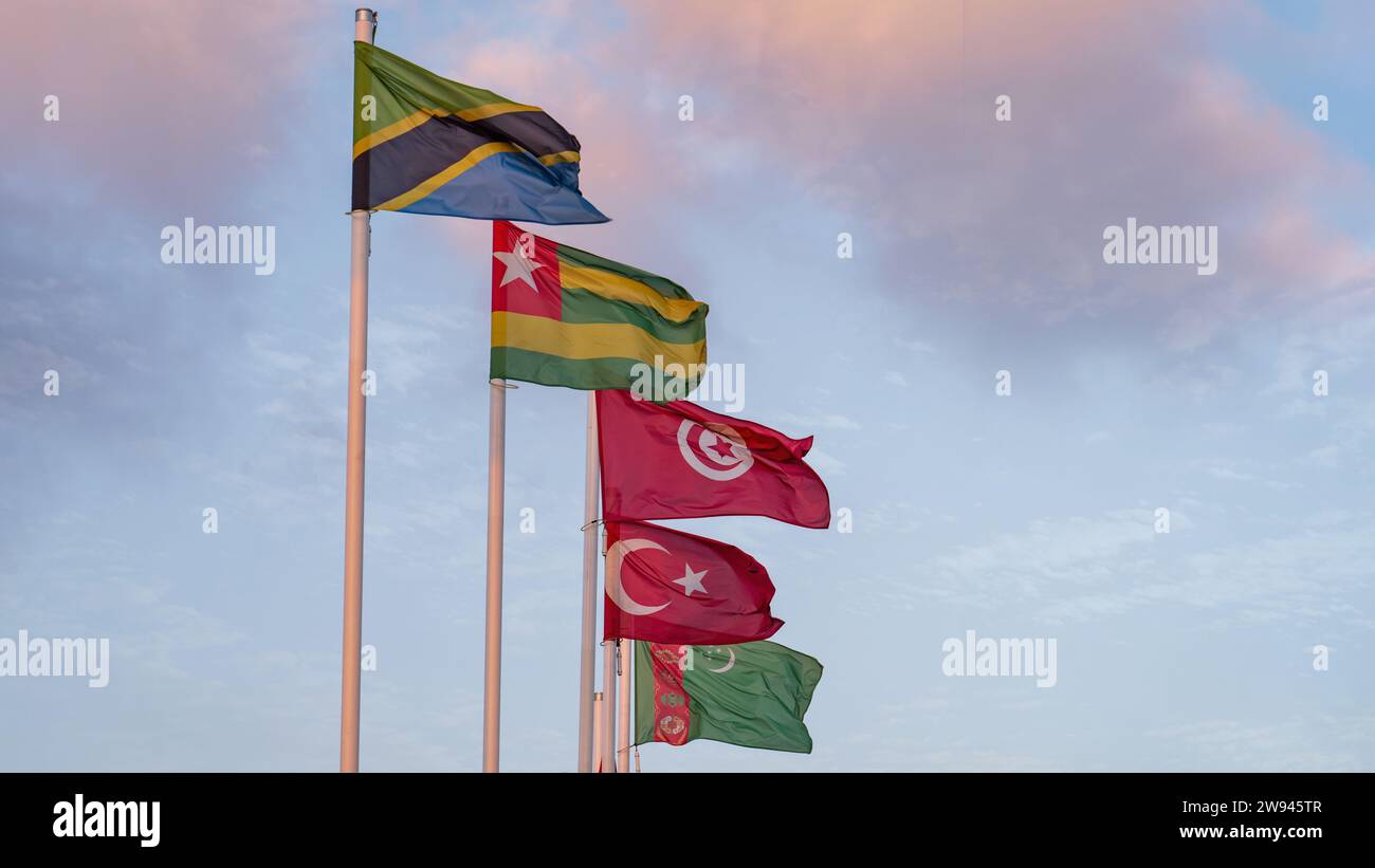 multiple country flags at qatar expo Stock Photo - Alamy