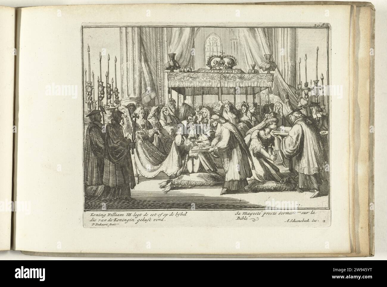 William III takes the oath during the coronation, 1689, 1689 print ...