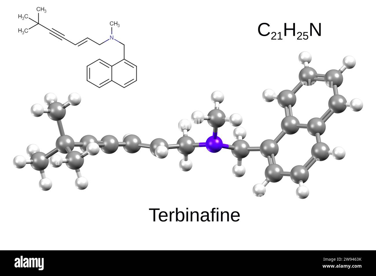 Chemical formula, structural formula and 3D ball-and-stick model of an ...