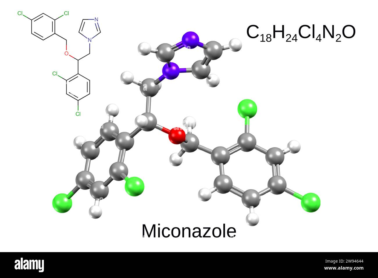 Chemical formula, structural formula and 3D ball-and-stick model of an ...