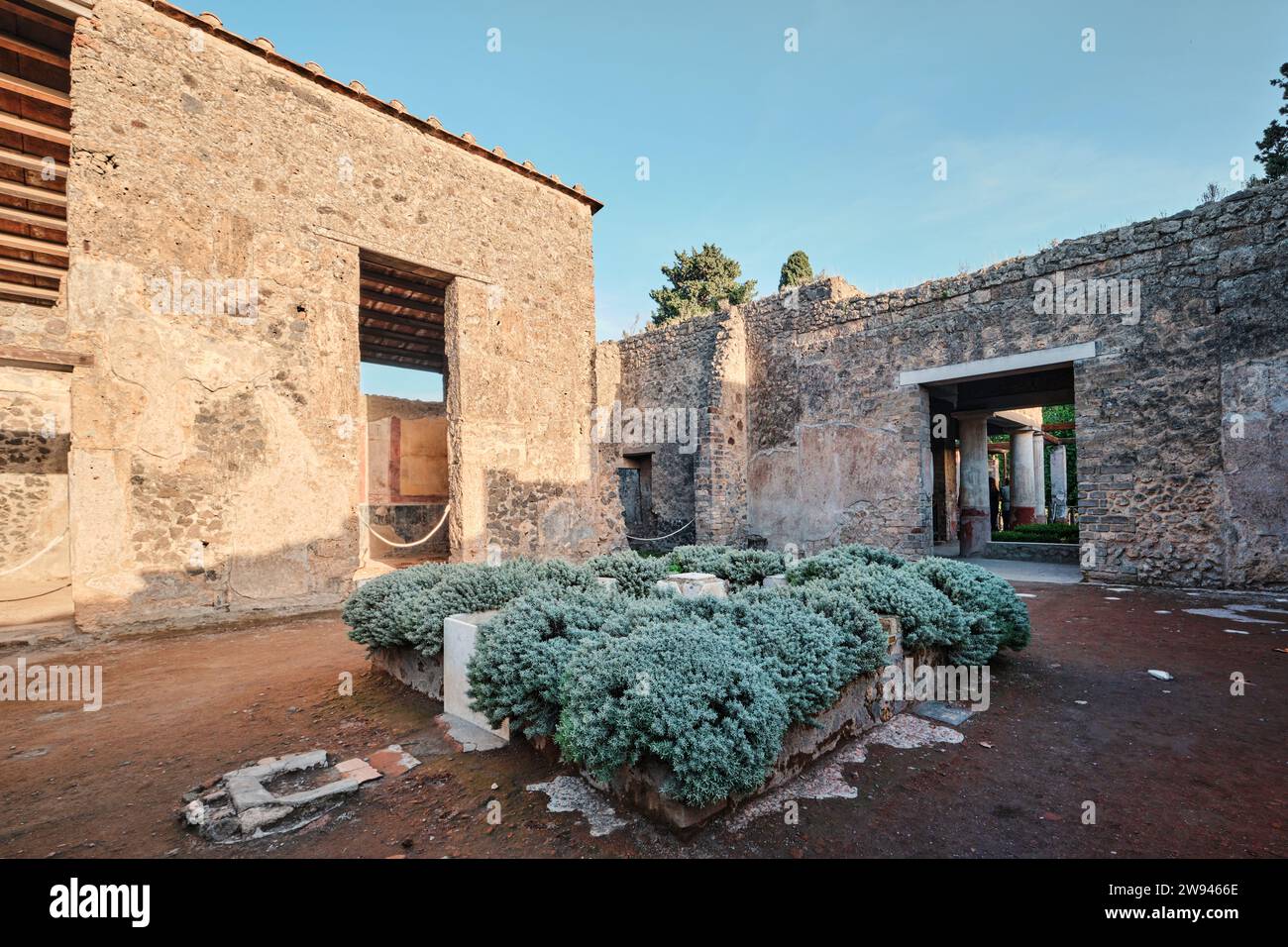 Naples, Italy - November 8 2023: Courtyard garden in a typical Roman villa of the ancient ...