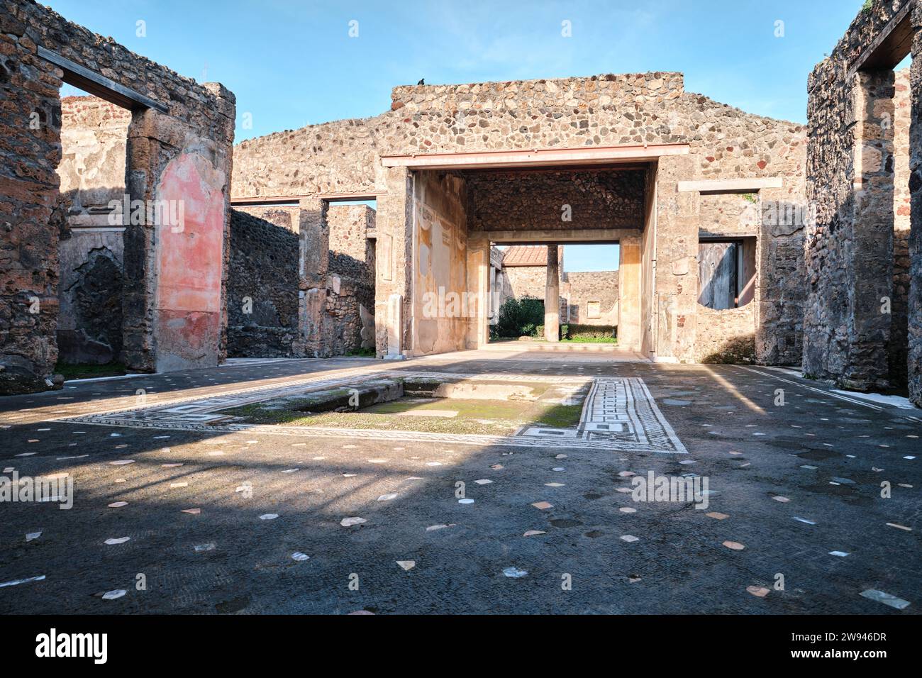 Naples, Italy - November 8 2023: Courtyard garden in a typical Roman villa of the ancient ...