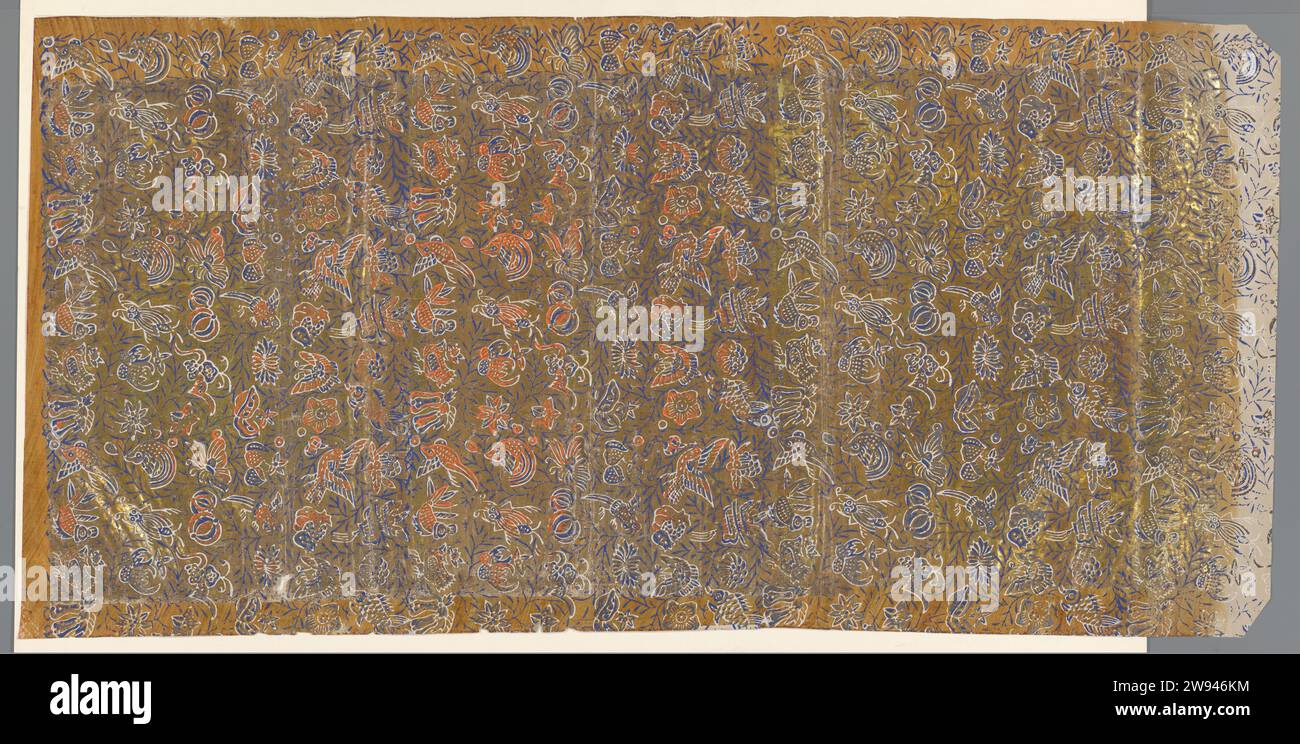 Leaf with spreading pattern of birds, fish, insects and flowers between ...