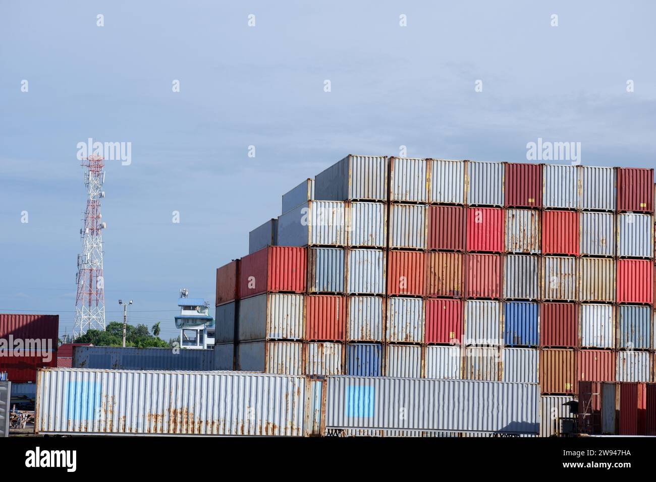 Containers in a large storage yard Stock Photo - Alamy