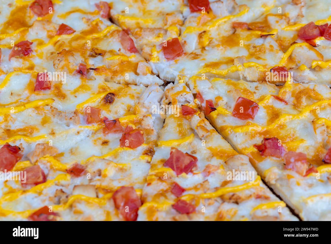 homemade cold pizza with sauce and tomatoes, pizza with tomatoes and ...