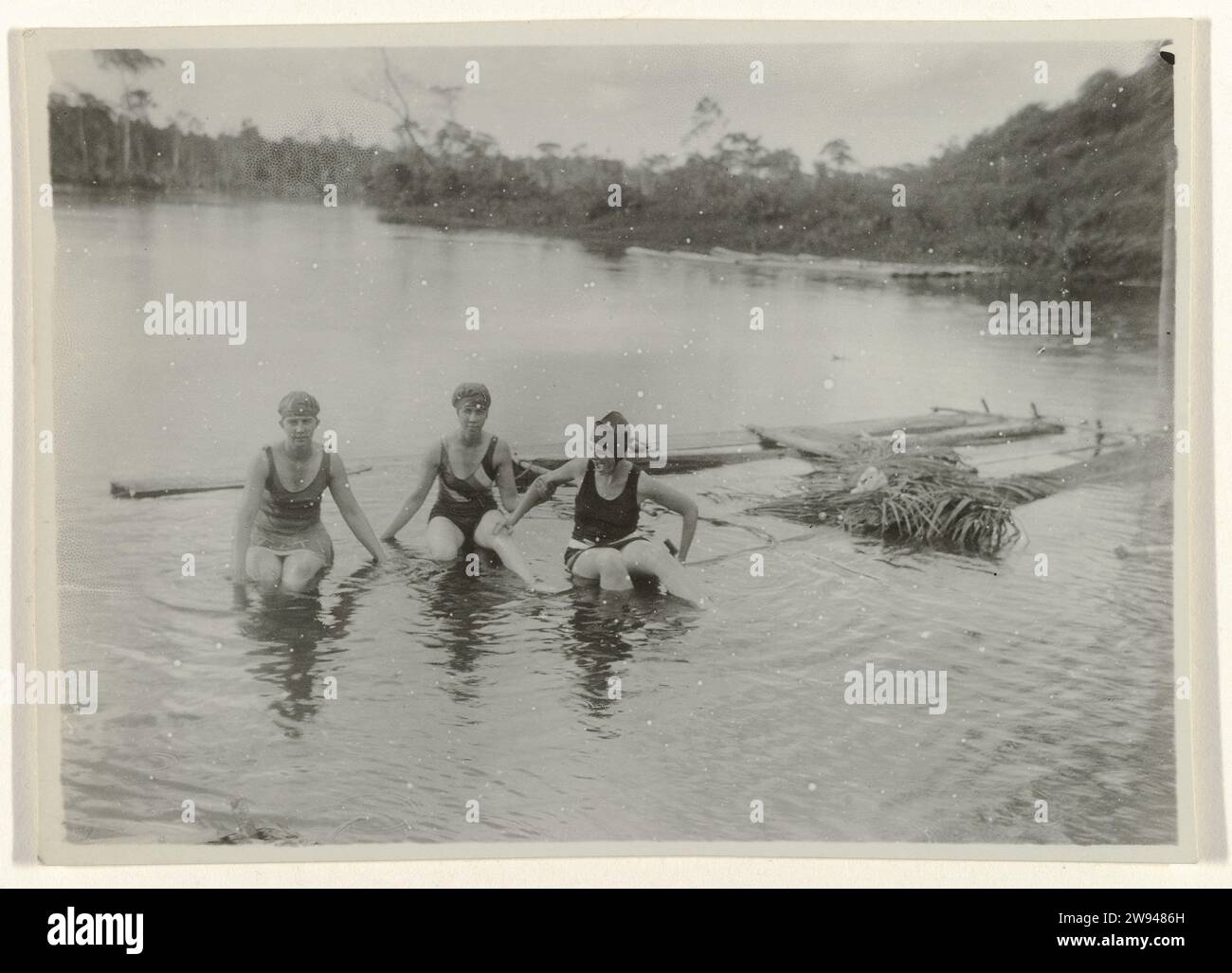 Three women bathe in the river, 1930 photograph Suriname photographic ...