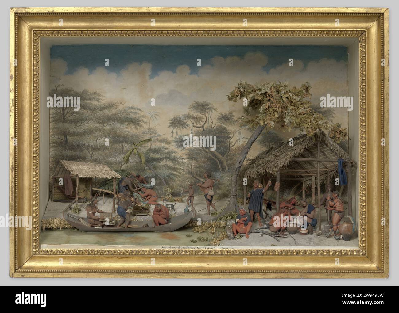 Diorama of a Carib Camp, 1810 Diorama of a Caribbean camp with the construction of a hut. The ...