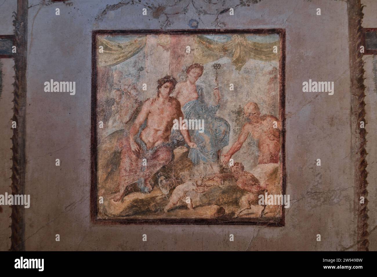 Naples, Italy - November 8 2023: Fresco and wall paintings in House of ...