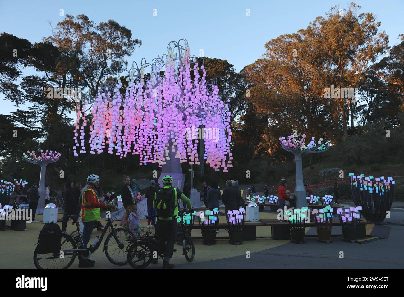 San Francisco, USA. 23rd Dec, 2023. People view light installations ...