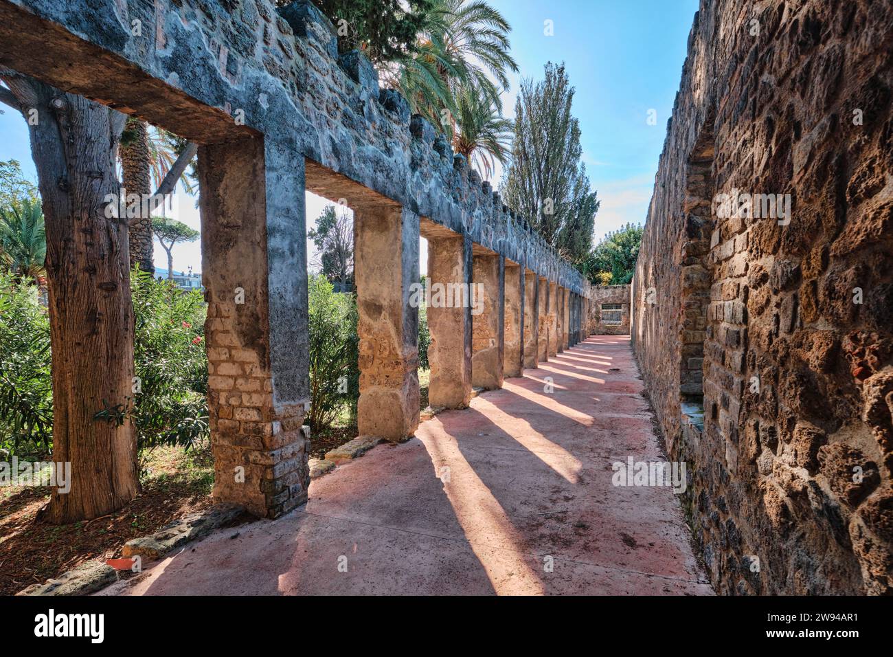 Naples, Italy - November 8 2023: The gardens of Villa di Diomede, the ...