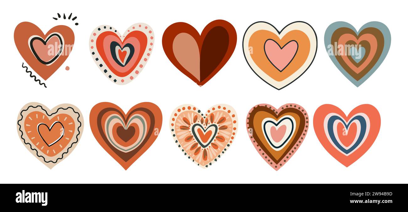 Colorful boho hearts colorful vector set isolated Stock Vector Image ...