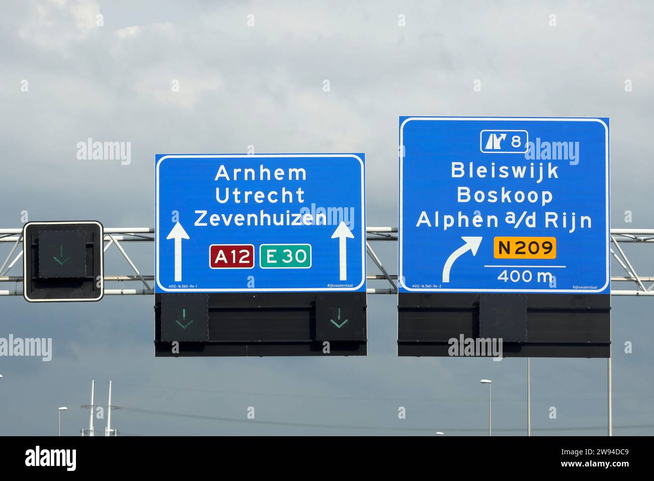Direction signs on motorway A12 heading Utrecht and Utrecht and ...